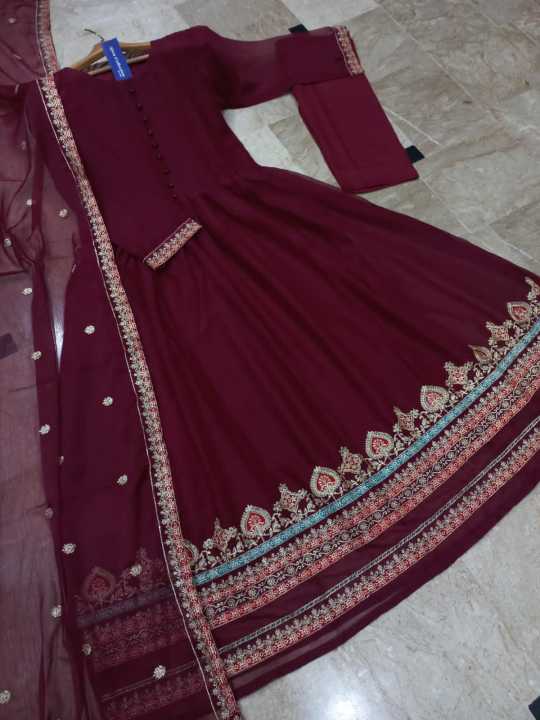 Border Multi Embroidered Maxi With two Sided Emb Dupatta 3Pcs | Daraz.pk