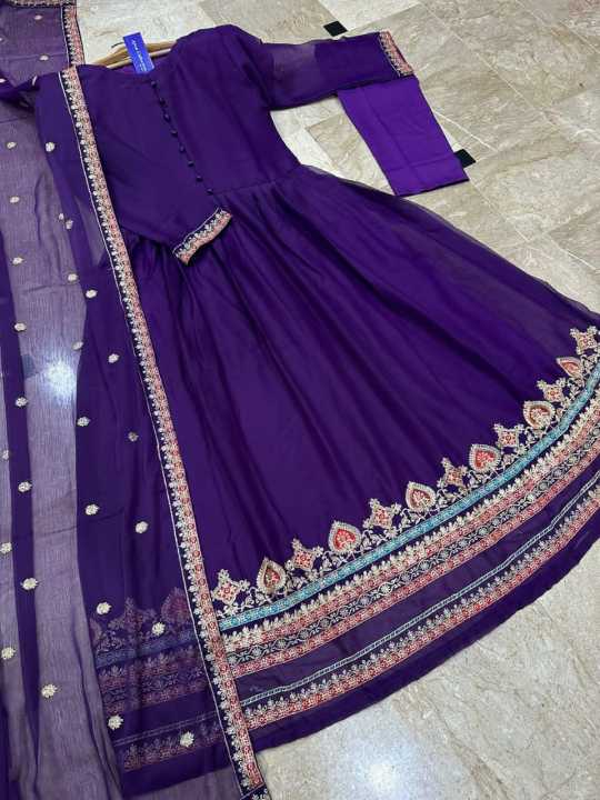 Border Multi Embroidered Maxi With Four Sided Emb Dupatta 3Pcs MIN ...