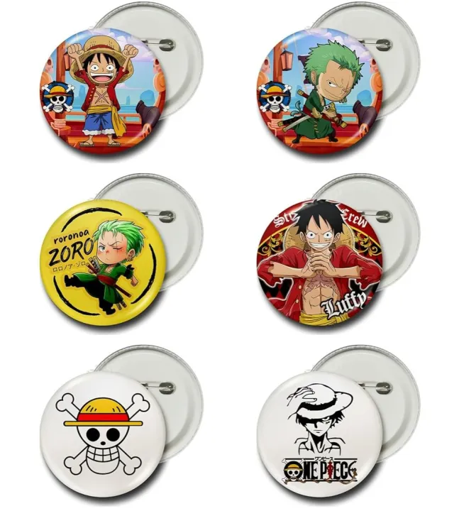 Akipi One Piece Luffy & Zoro Anime Pin Badges – Pack of 6 | 58mm Round ...