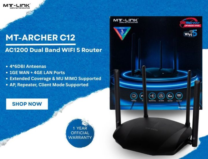 MT-LINK Wifi Router ARCHER C12 ll AC1200 Mbps Wireless MU-MIMO Dual ...