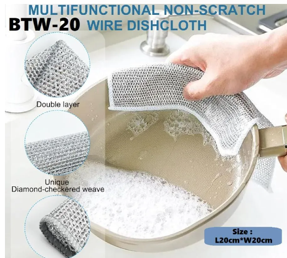 10pcs Magic Steel Wire Cleaning Cloth - Non-Scratch Silver Mesh ...