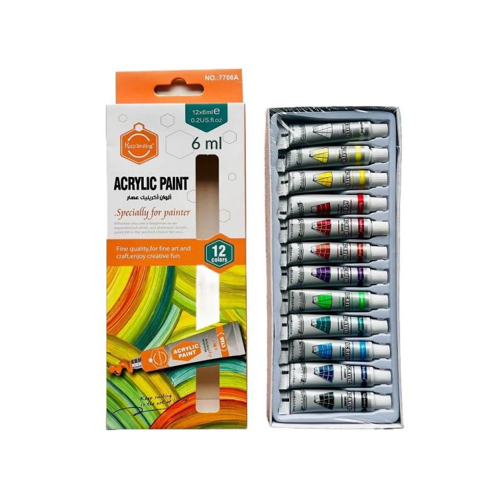 Keep Smiling Acrylic Colour Paints Tubes 6ml / 12 Colours (Small Tubes ...