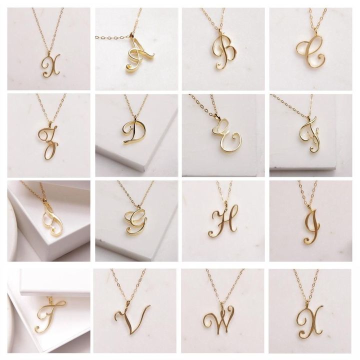 Fashion Exaggerated Gold Plated Minimalist Luxury Cursive Alphabet ...