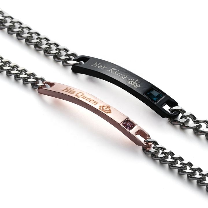 2 Style His Queen Her King Black Rose Gold Color Women's Male Chain ...