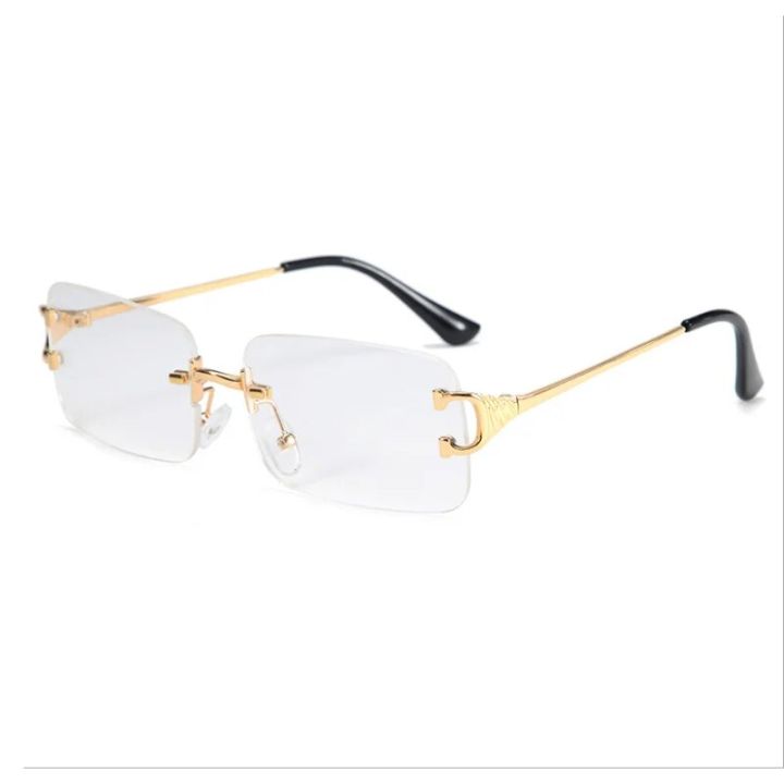 2021 new fashion retro color UV400 Punk rimless sunglasses men square ...