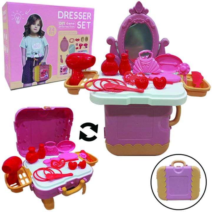 DIY 3 in 1 Portable Dresser Set Play House Briefcase 24 Pcs | Daraz.pk