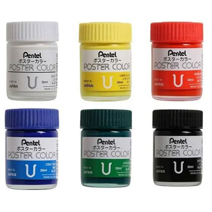 Pentel Poster Paint , vibrant poster color, srt of 6 30ml bottels ...