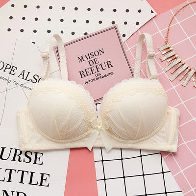 No steel ring gathered cute Japanese small chest lace bra junior high ...
