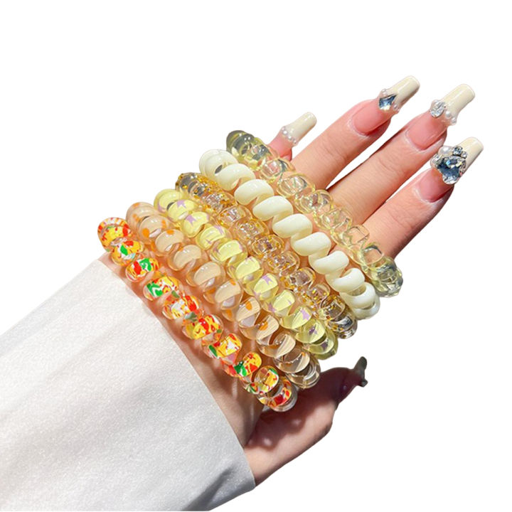 6pcs Women Ditsy Floral & Star Pattern Fashionable Telephone Wire Hair ...