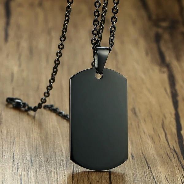 Plain Black Stainless Steel Dog Tag Chain Pendant Necklace for Men ...