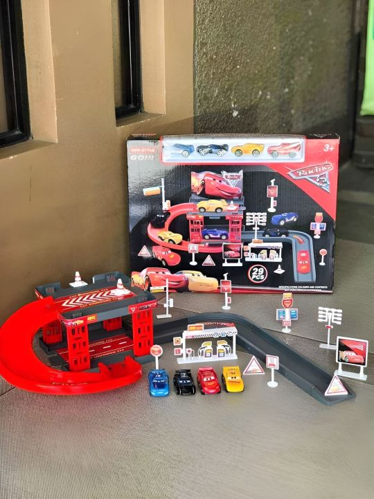 Car Adventure Toy Race Track Cars 3 Parking Garage track set with 4 ...
