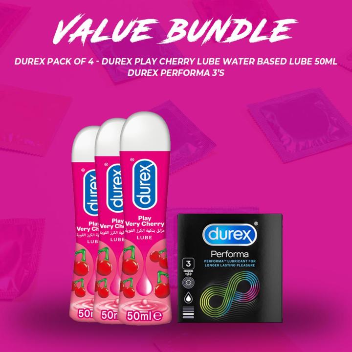 Durex Pack of 4 - Durex Performa 3's + Durex Play Cherry Lube 50ml x 3 | Daraz.pk