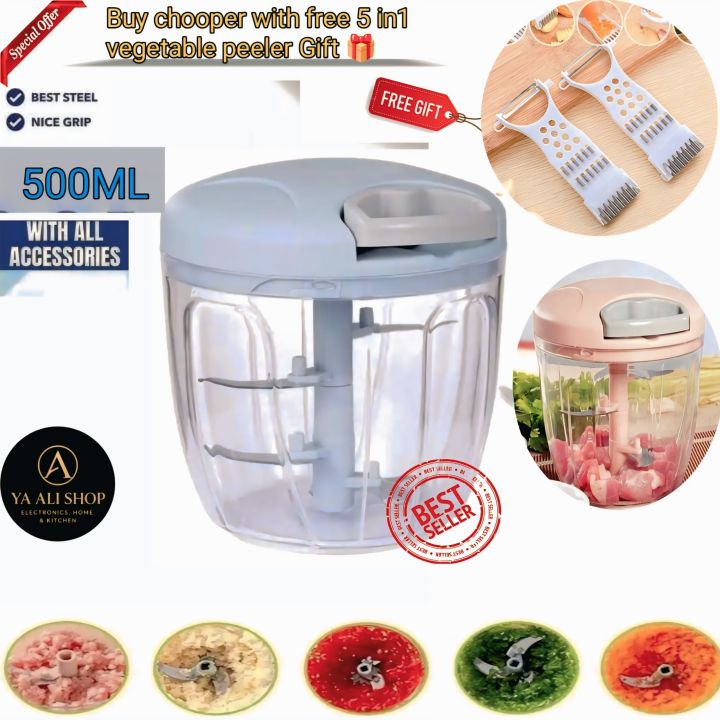 Manual Food Chopper with 🎁 Free 5-in-1 Vegetable Peeler | 4 Size ...