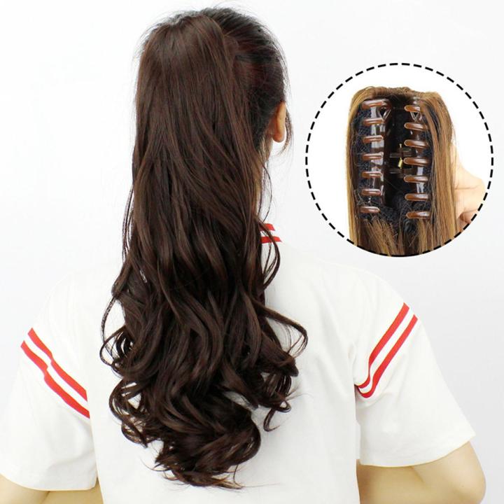 clip wig ponytail realistic invisible long curly hair grasping clip big ...