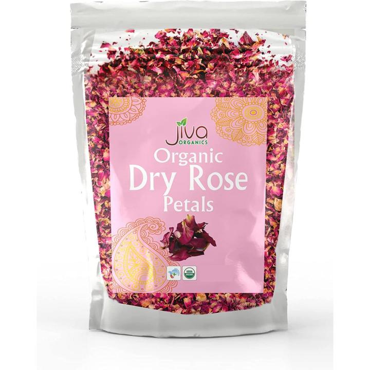 Jiva USDA Organic Dried Red Rose Petals (50g) Large Bag - Food Grade ...