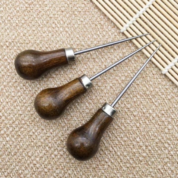 DIY Stitching Pin Punching Wooden Handle Drill Scratch Awl Pouch Sewing ...