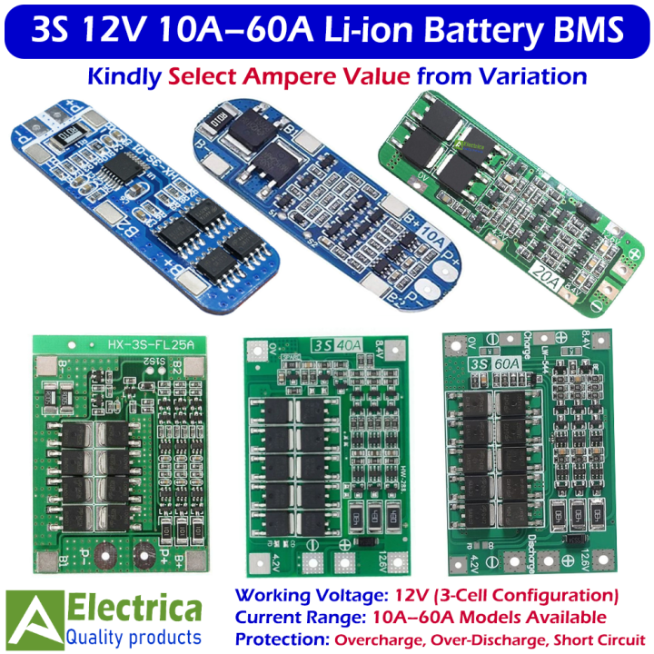 3S 12V 10A/20A/25A/40A/60A Li-ion Battery BMS Protection Board for ...