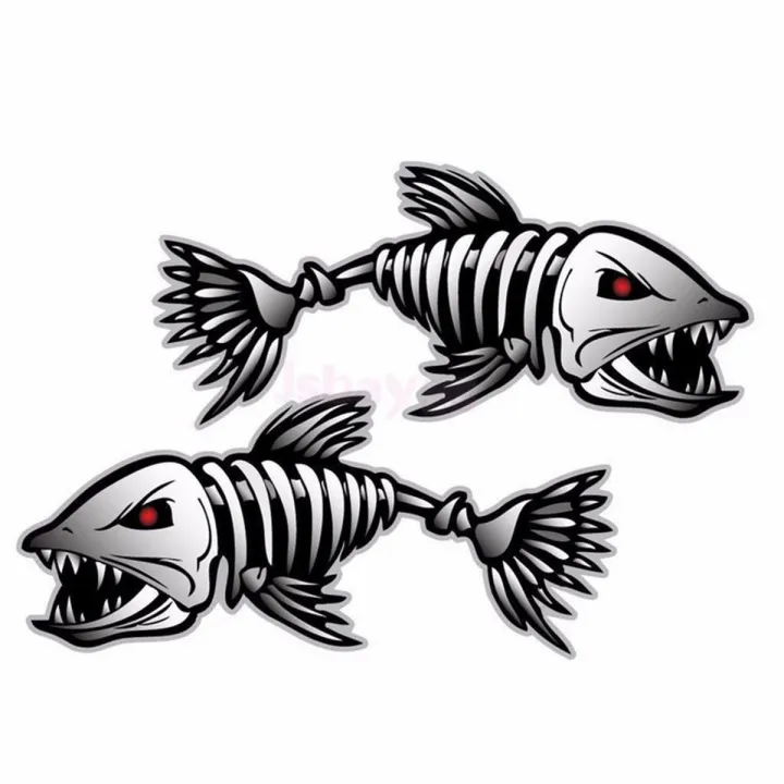 MA Skeleton Fish Bones R&L Vinyl Decals Stickers Kayak Fishing Boat Car ...