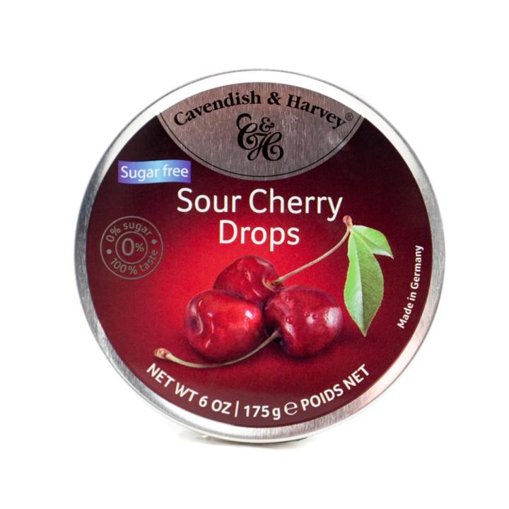 Cavendish & Harvey Sugar Free Sour Cherry Drops Candy 175GM Tin Box ...