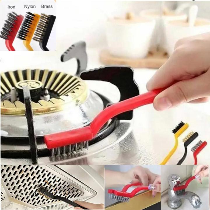 3 pcs Rust cleaner wire brush set brass stainless steel and nylon ...