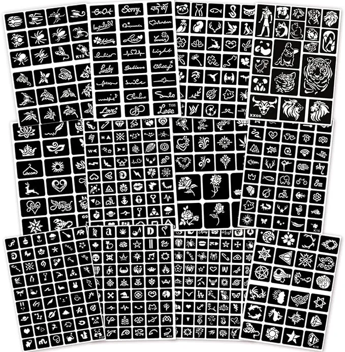 ChurlChurl 423+ Tattoo Stencil Kit, 12 Sheets Henna Stencils Reusable ...