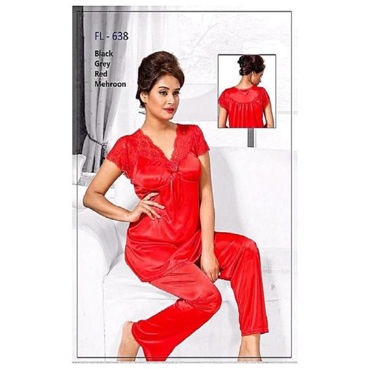 Red Nighty Nightwear - Fl-638 - 2 Piece | Daraz.pk