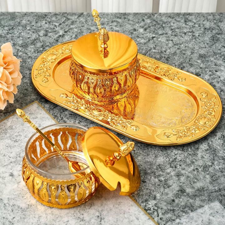 Gold-Tone Sugar 2 Bowl & Condiment Set with Tray and Spoons – Elegant ...