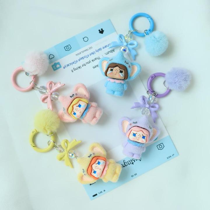 Cartoon Flocked Elephant Crying Baby Keychain Kawaii Resin Doll Pendant ...