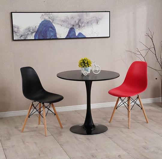 DWS 2 Chairs Round Dining Table Set ( Black & Red Chairs & Black Table ...
