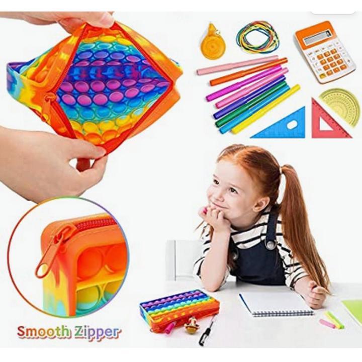 Silicone Pop it Fidget Pencil Case and keychain for Kids/Adult School ...