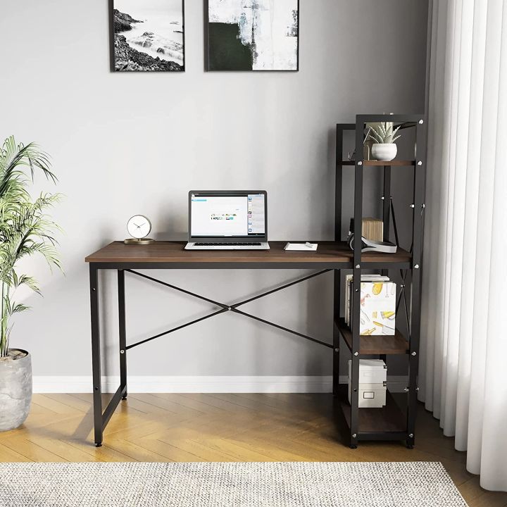 Dripex Computer Desk with 4 Tier DIY Storage Shelves, Writing Desk with ...