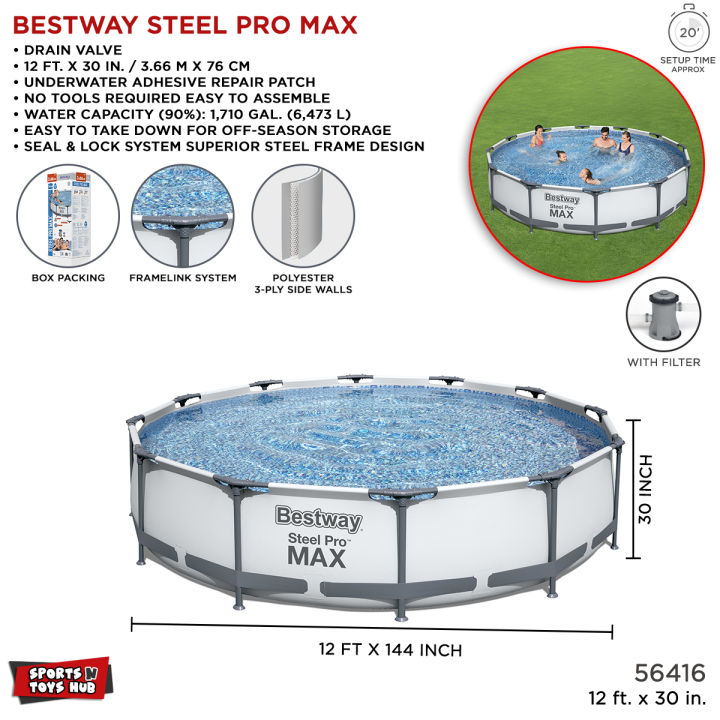 Bestway Round Power Steel Framed Above Ground 12 Ft Pool For Kids ...
