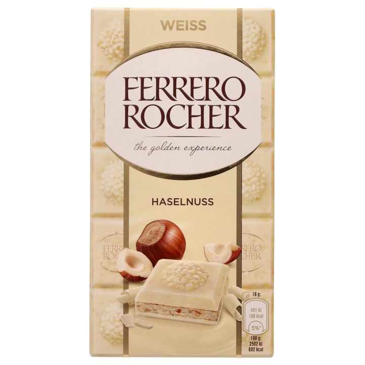 Ferrero Rocher Chocolate Rocher White Chocolate With Hazelnut Bar 90g ...