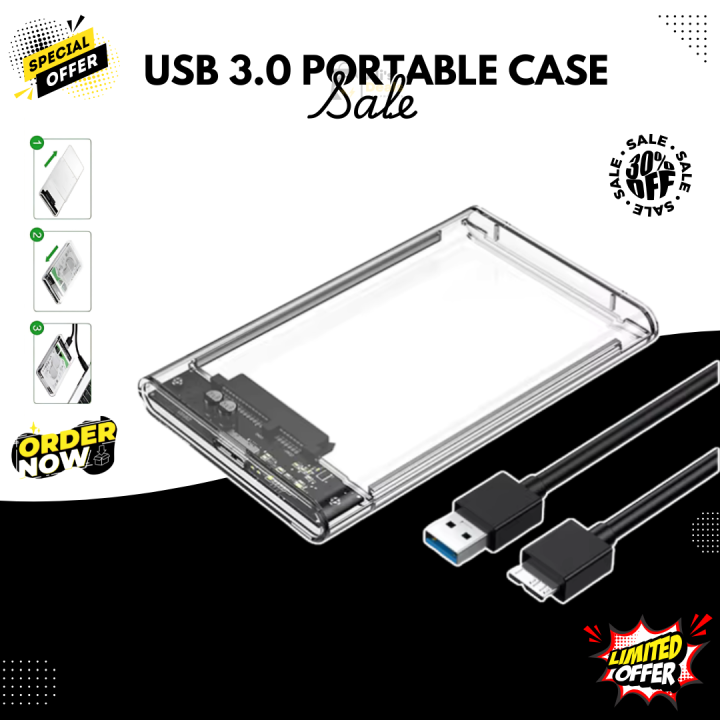 USB 3.0 Transparent Portable Hard Drive Case | 2.5" SATA HDD/SSD ...