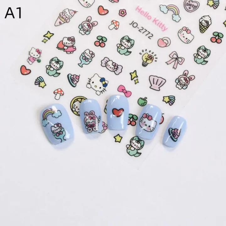 Sanrio Hello Kitty Cute Nail Stickers Relief 3D Nail Appliques Adhesive ...