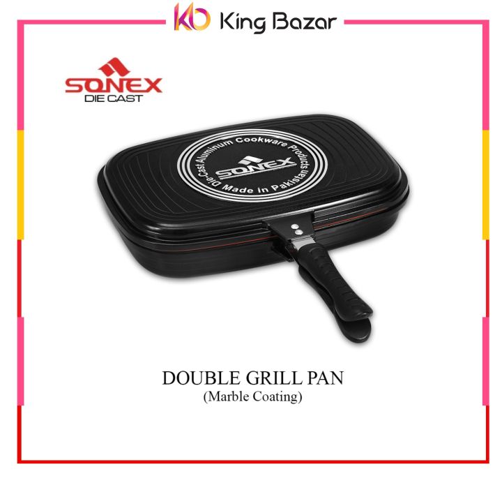 Sonex Double Grill Pan Marble Coated (30cm, 36 cm) - Black | Daraz.pk
