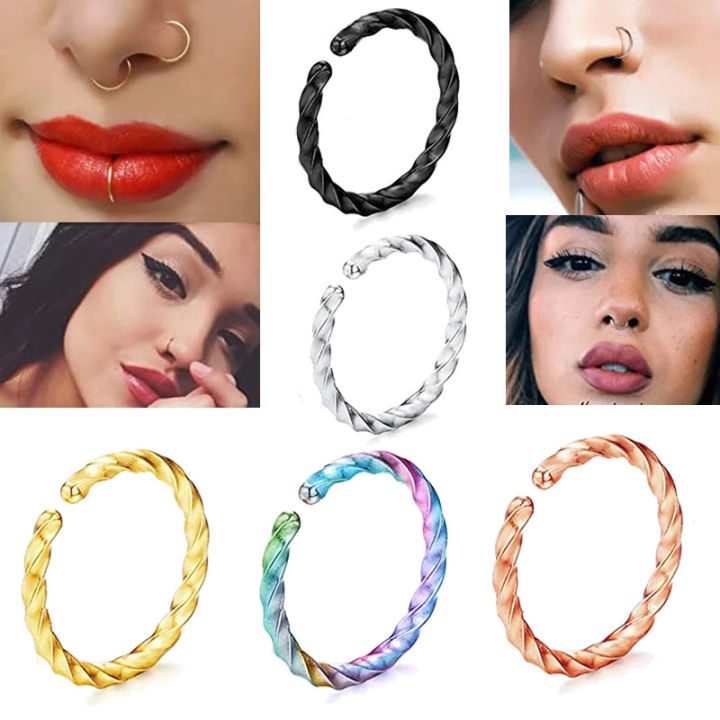 【Surprise Discount】Stainless Steel Round Open Twist Nose Ring Nose Hoop ...
