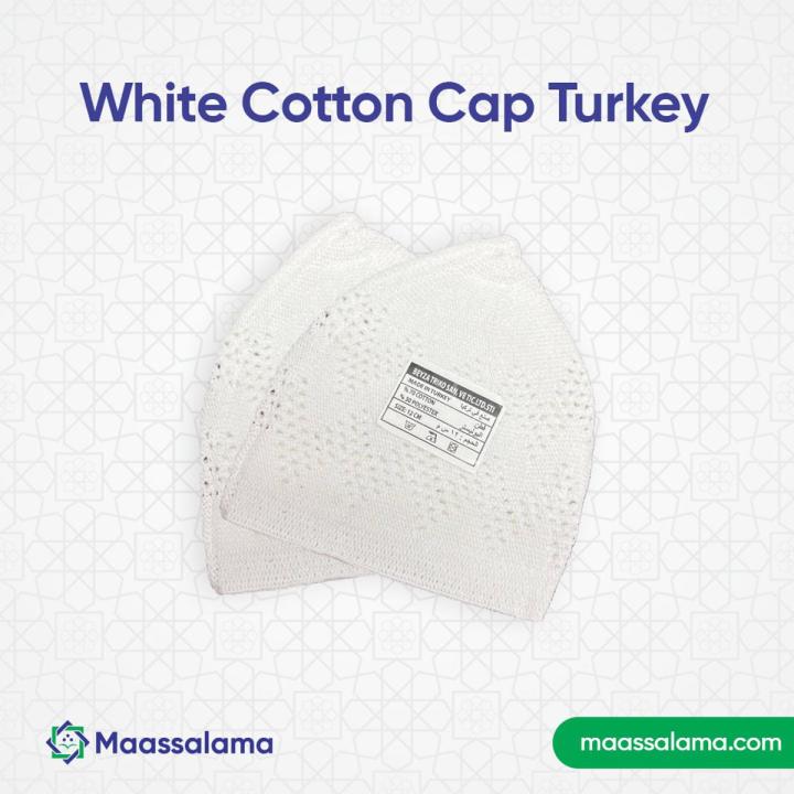 MaAssalama Cotton Cap White | Namaz Cap | White Hajj & Umrah Cap | High ...