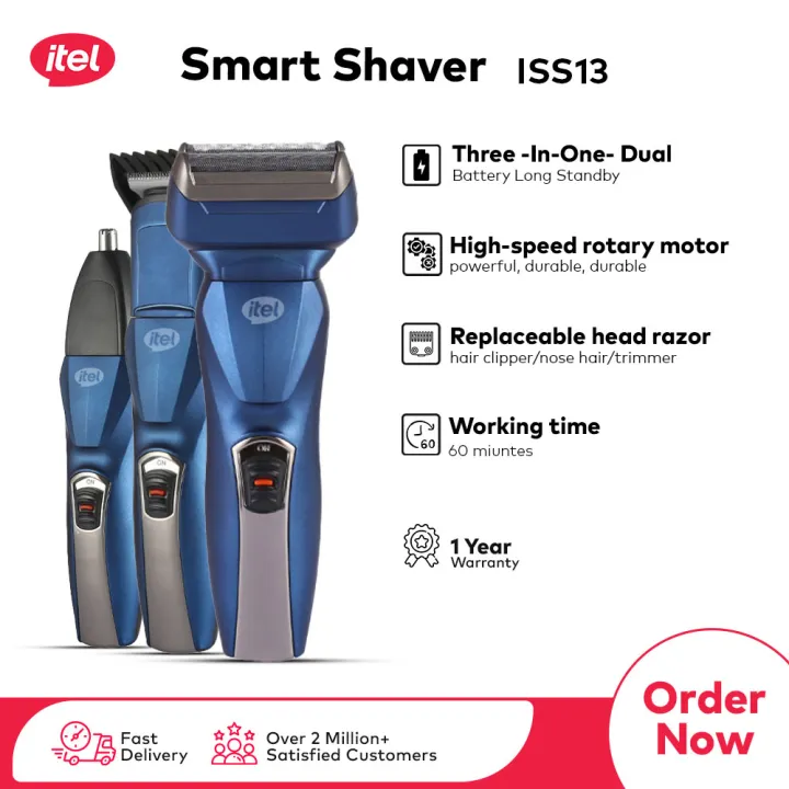Itel Shaver ISS-13 | 3-in-1 Shaver, Clipper & Nose Trimmer | 60-Min ...