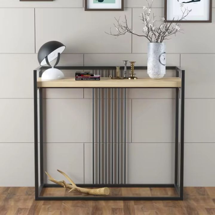 Modern Hallway Entryway Living Room Furniture Metal Black Wooden Top ...