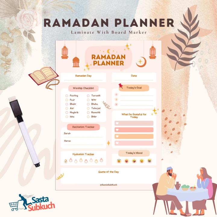 Ramadan planner A4 size laminate with board marker , Ramadan daily ...