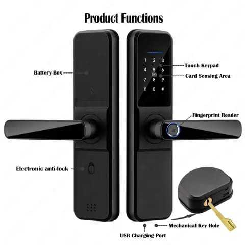 Advanced Security Smart Lock with Fingerprint, Card, Password, and Key ...