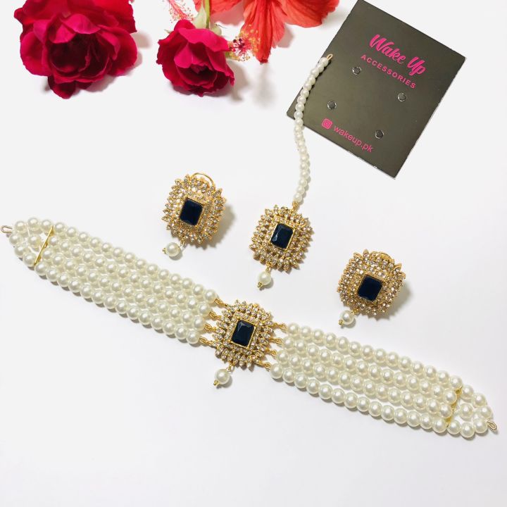 Kundan Chokar Set In Black Color For Women | Daraz.pk