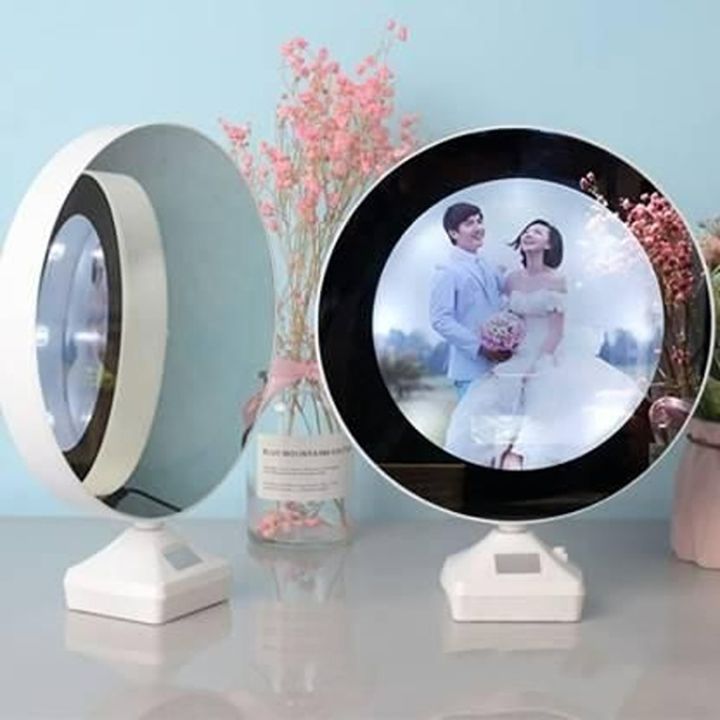 Magic LED Photo Frame Mirror Large Round Wall Frame, White, Battery ...