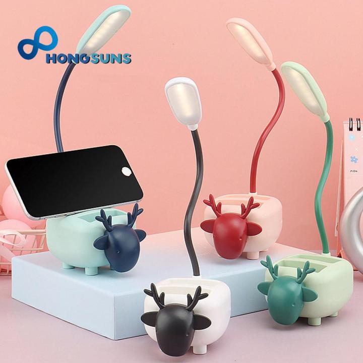 Cute LED Small Study Desk Lamp Creative Cartoon Storage Pen Holder ...