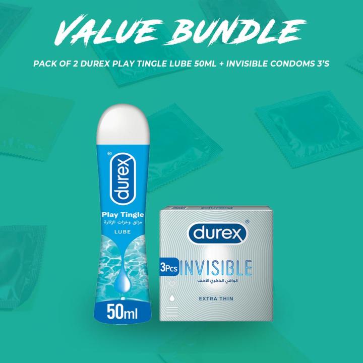 Durex Pack of 2 - Durex Invisible Extra Thin Condoms 3's + Durex Play ...