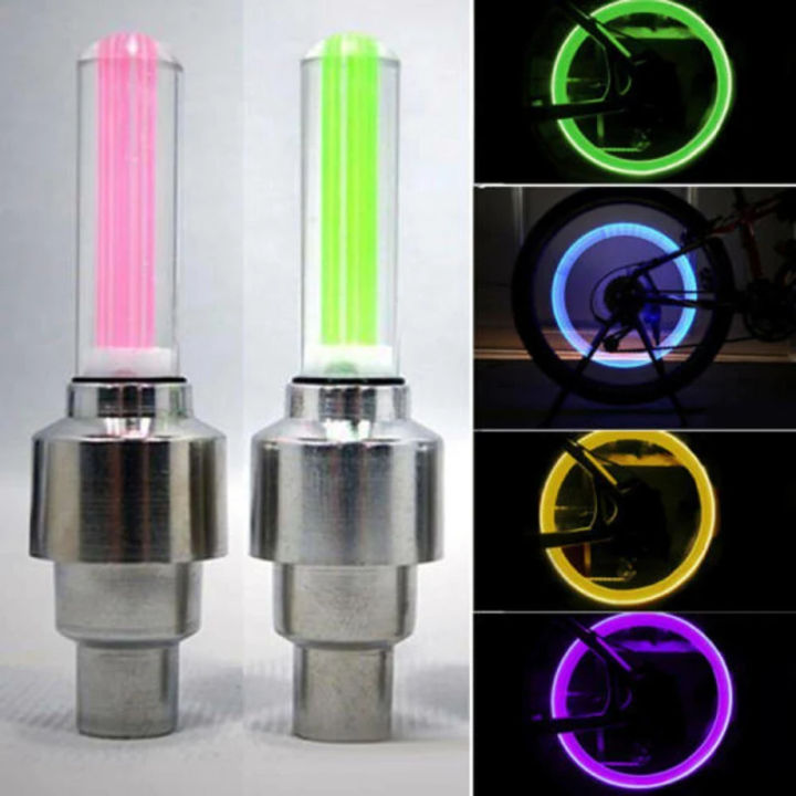 2Pcs LED NEON Light Valve Stem CAP Bike Bicycle Car Motorcycle Wheel ...