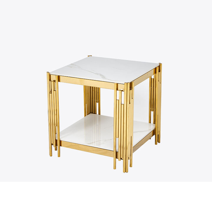 Modern Side Tea Tables Gold Metal White Wooden Marble Texture Coffee ...