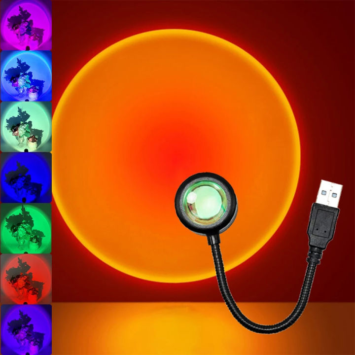 USB Sunset Lamp LED Rainbow Neon Night Light Projector Photography Wall ...