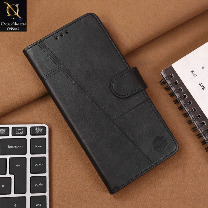 Vivo V40 Lite (IDN) Cover - Black - Premium Leather Megantic Flip Book ...
